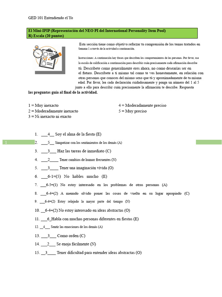 AZENETH AGON - Actividad #1 La Escala Mini-IPIP | PDF | Conceptos ...