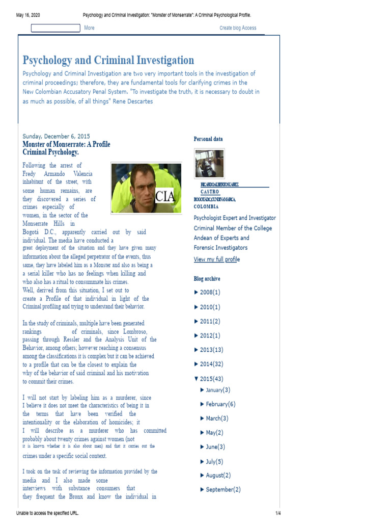 Psychology and Criminal Investigation: "Monster of Monserrate" - A ...