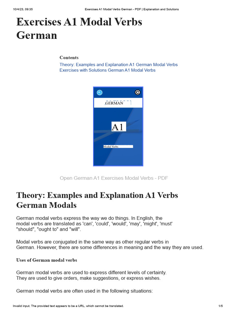 A1 German Modal Verbs Exercises PDF | PDF | Language Mechanics ...