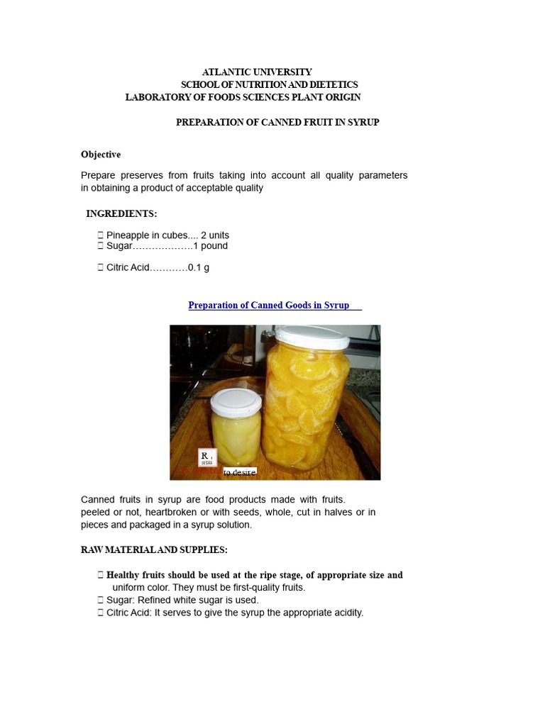 Lab 4. Pineapple in Syrup | PDF | Sterilization (Microbiology) | Water