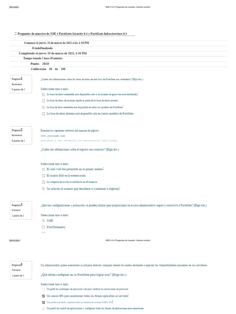 Preguntas de Muestra NSE 4 6.4 - Intentar Revisión 2 | PDF | Cortafuegos (informática ...
