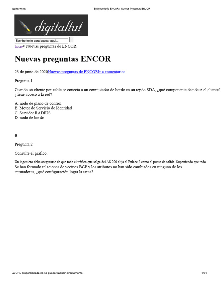 DigitalTut - Nuevas Preguntas de ENCOR | PDF | Punto de acceso inalámbrico | Enrutador (Computación)
