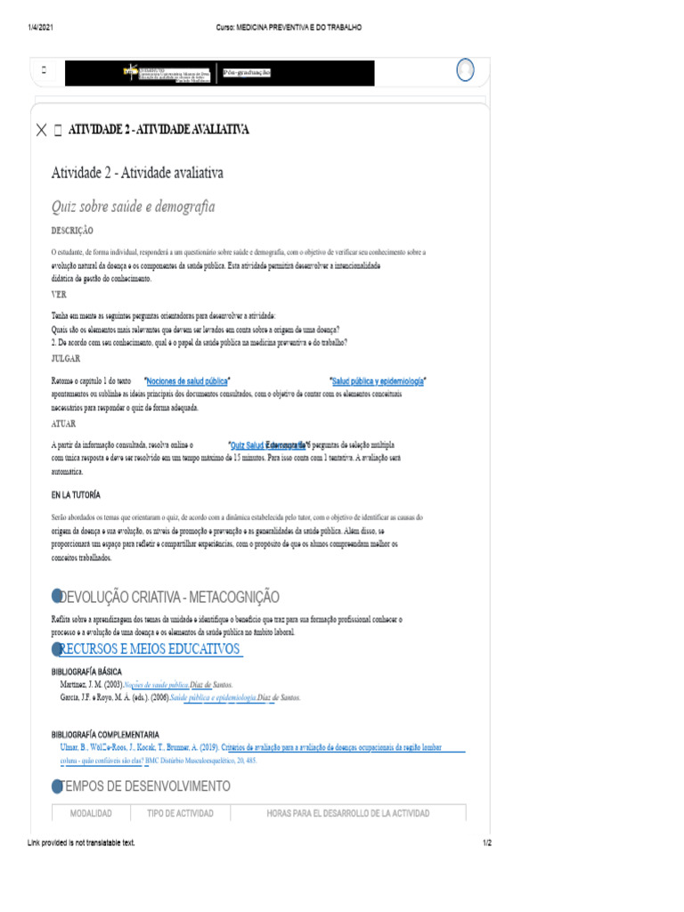 Atividade 2. Questionário Sobre Saúde e Demografia | PDF | Conhecimento | Saúde pública