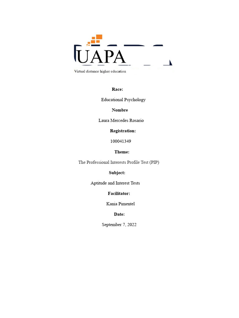 Professional Interests Profile Test Analysis | PDF | Cognition | Psychology