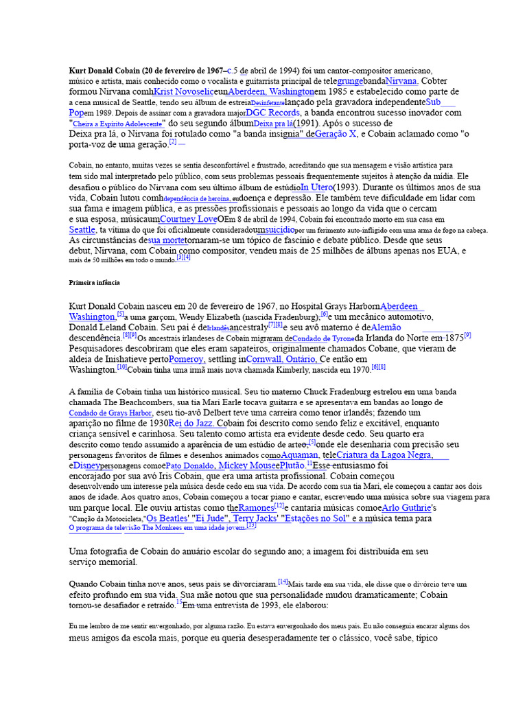 Kurt Donald Cobain | PDF | Kurt Cobain | Nirvana (banda)