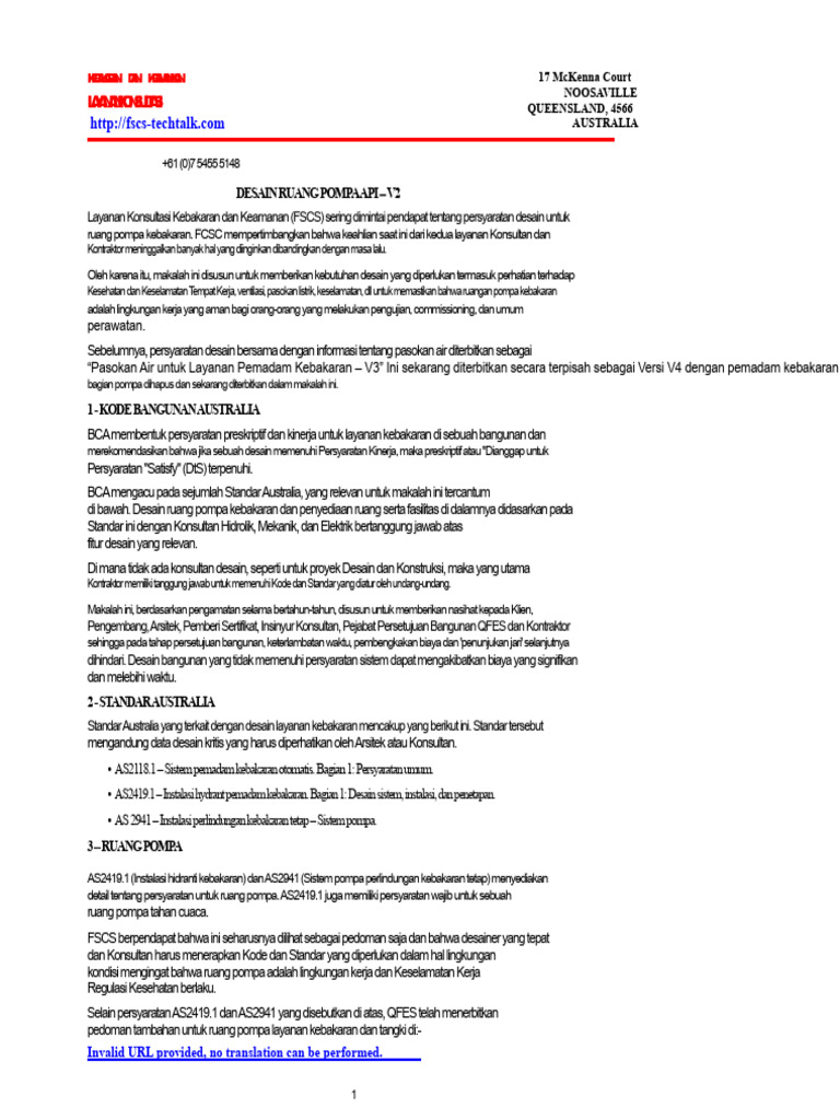 Desain Ruang Pompa Kebakaran yang Aman | PDF