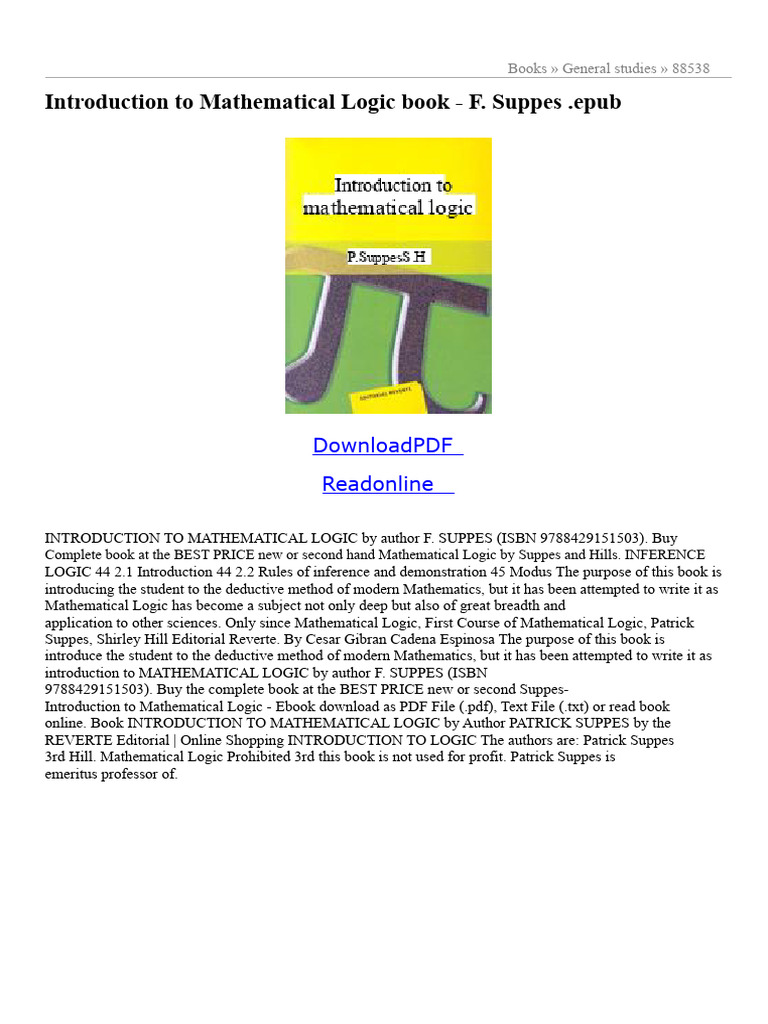 Introduction To Mathematical Logic PDF | PDF