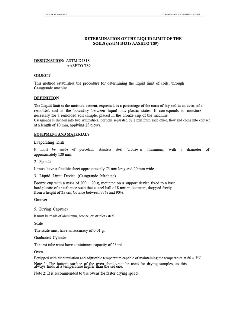 Liquid Limit Determination (ASTM D4318 AASHTO T89) | PDF | Applied And Interdisciplinary Physics ...