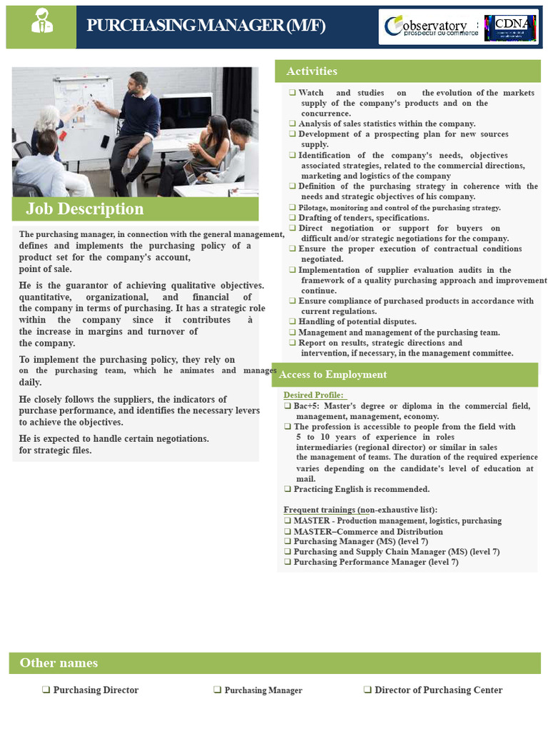 Job Description - Purchasing Manager | PDF | Procurement | Supply Chain
