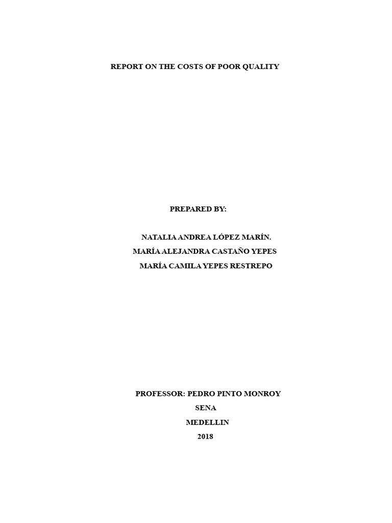 Report On The Costs of Poor Quality | PDF | Cost | Expense