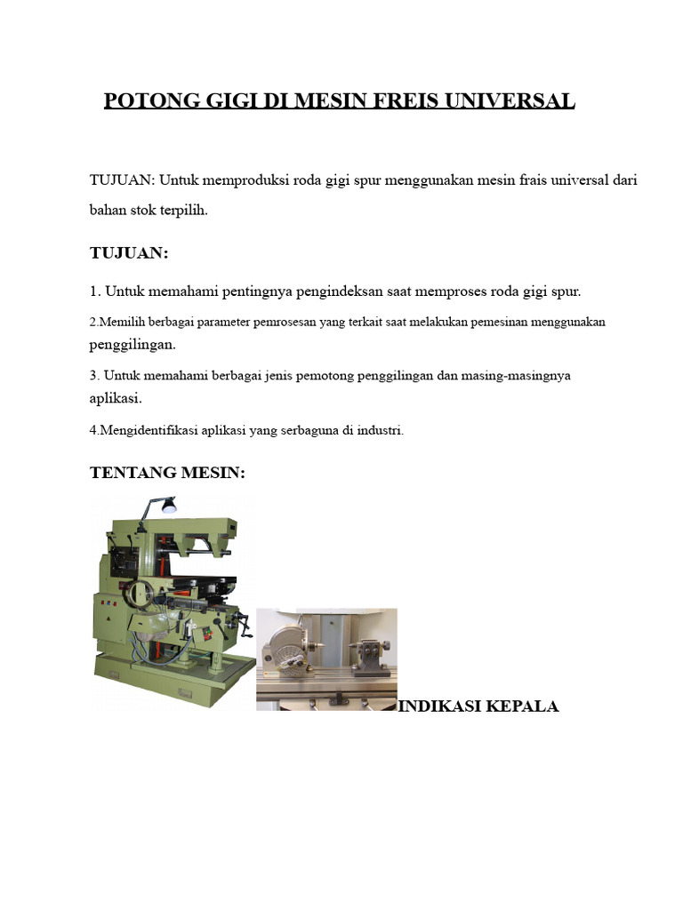 Pemotongan Roda Gigi Spur dengan Mesin Freis | PDF