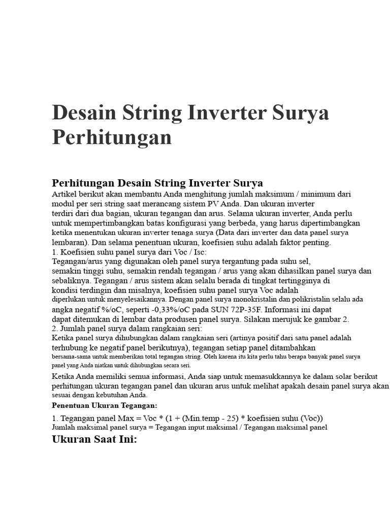 Perhitungan Desain String Inverter Surya | PDF