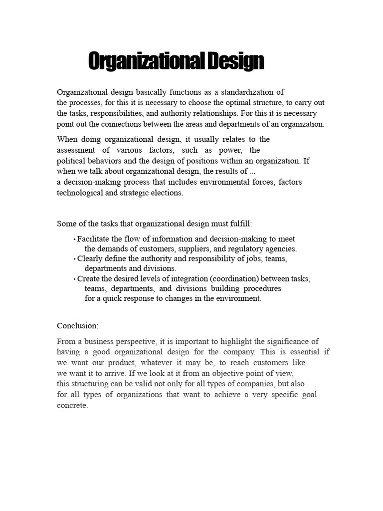 Organizational Design Essay | PDF