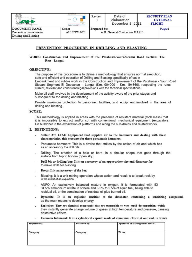 Drilling and Blasting Safety Procedure | PDF