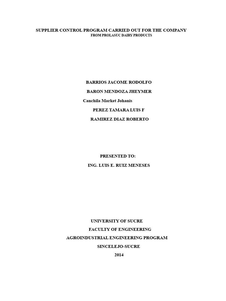Supplier Control Program for PROLASUC | PDF | Specification (Technical ...