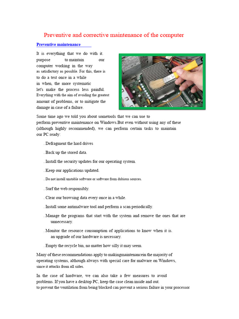Preventive and Corrective Maintenance of The Computer | PDF | Computer Hardware | Computing