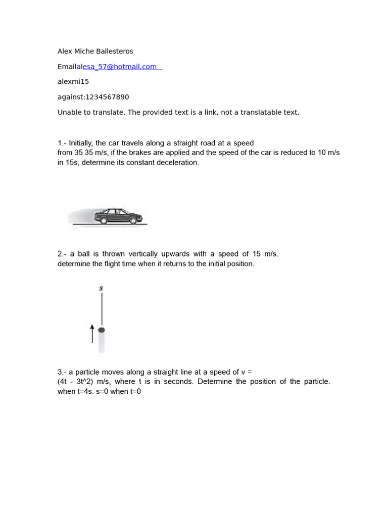 Solved Exercises of Dynamics | PDF | Acceleration | Speed