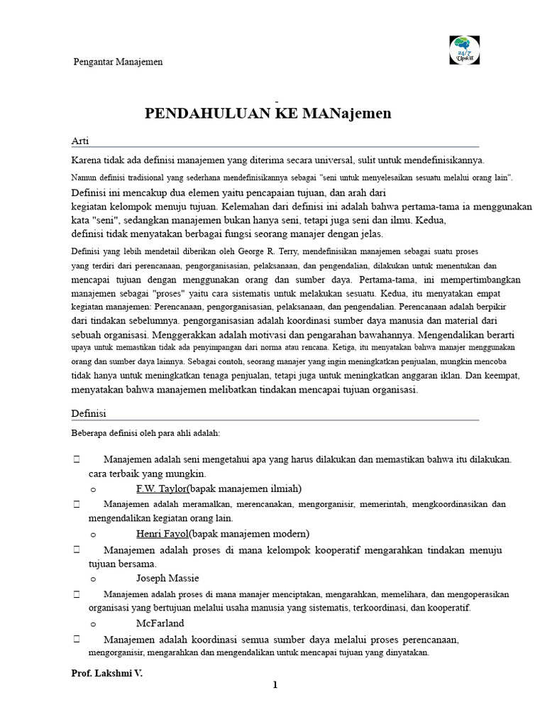 Unit-1 Pengenalan manajemen | PDF