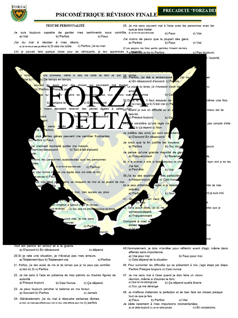 Test de personnalité précadette Forza Delta | PDF