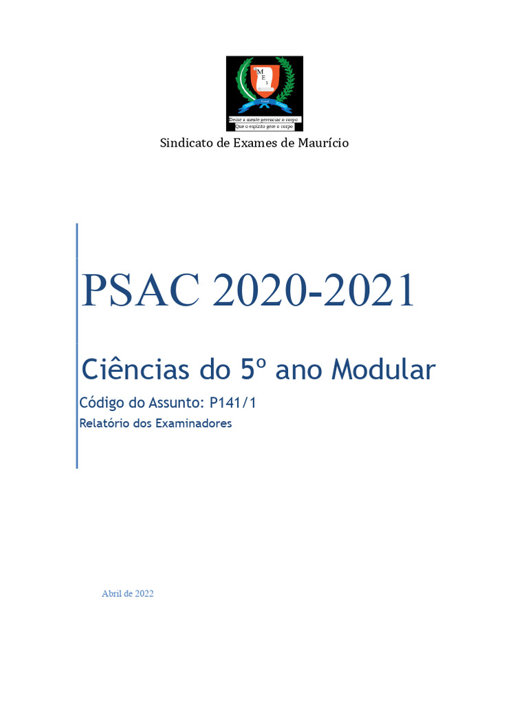 PSAC - 2021 - Relatório-Ciência-Modular-5º Ano | PDF | Eletricidade ...