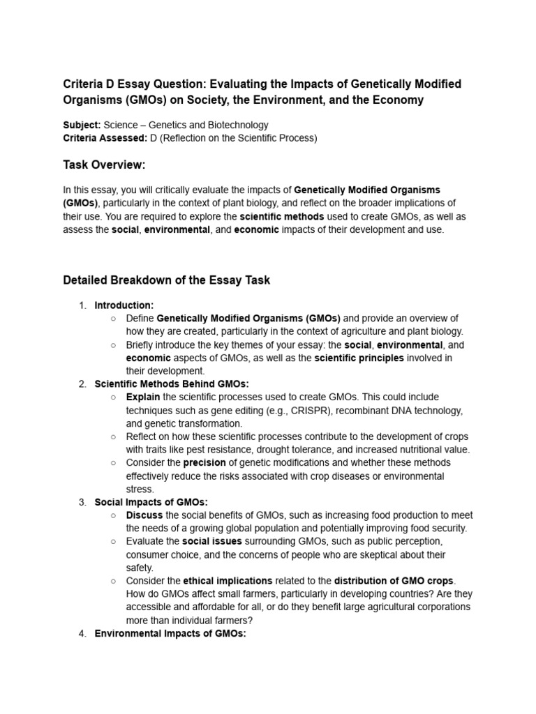 Criteria D Essay Question - Evaluating The Impacts of Genetically ...