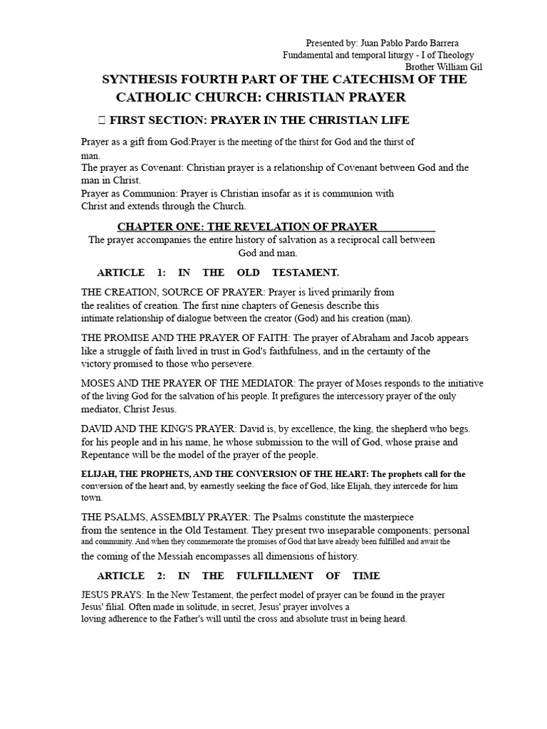 Synthesis Fourth Part of The Catechism of The Catholic Church | PDF | Prayer | God The Father