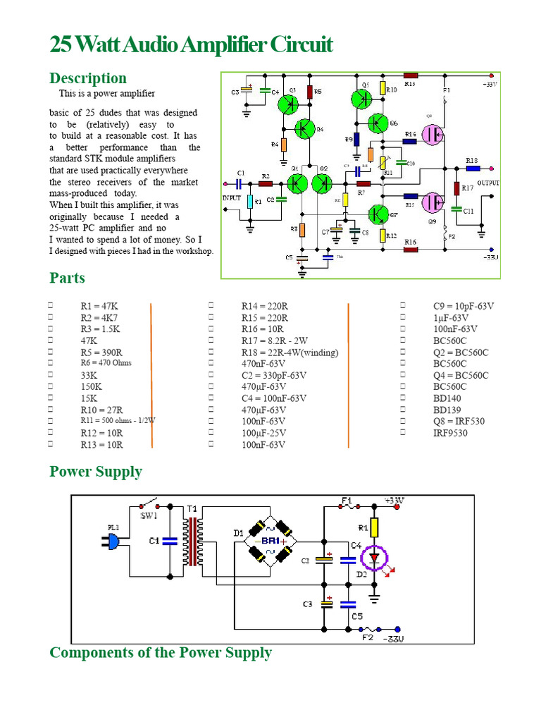 25 Watt Audio Amplifier Circuit | PDF | Amplifier | Computer Engineering