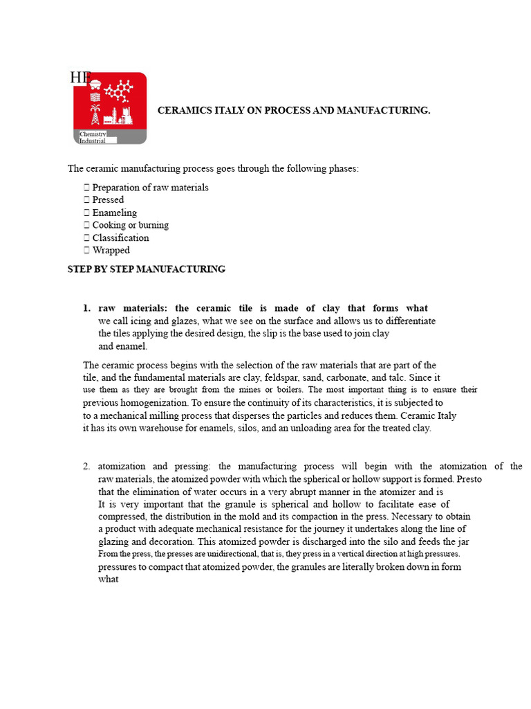 Italian Ceramic Manufacturing Process | PDF | Ceramics | Tile