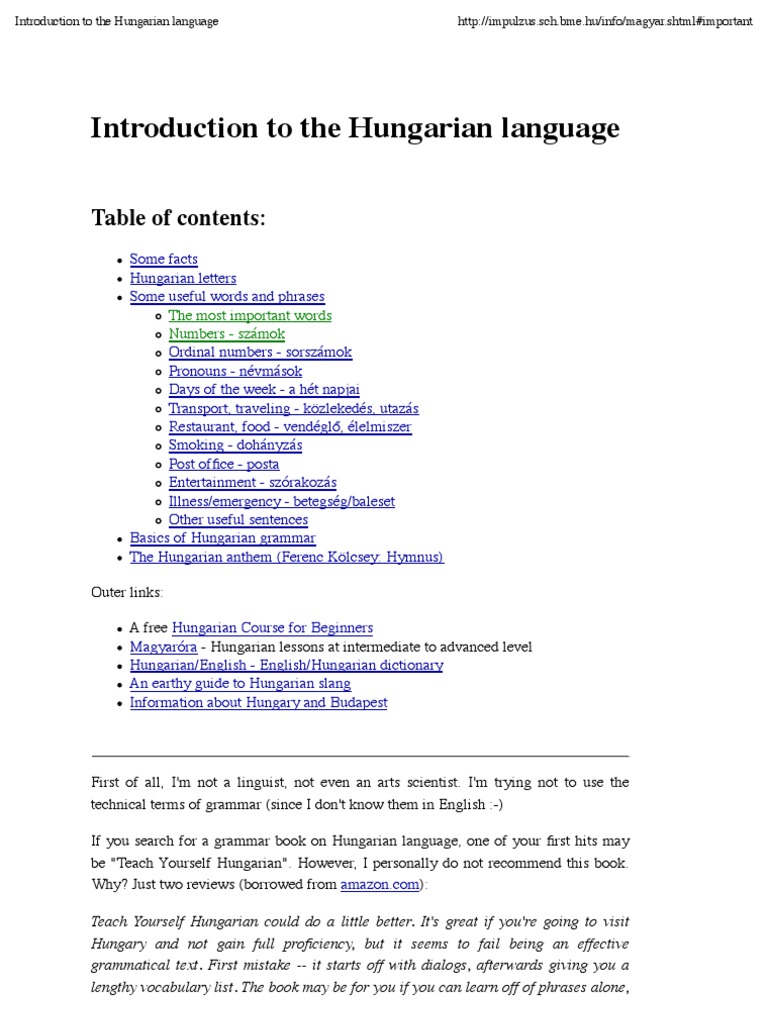 Introduction To The Hungarian Language | PDF | Alphabet | English Language