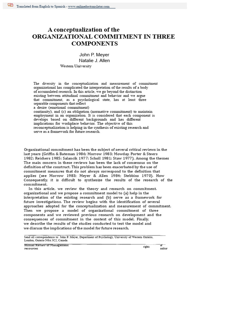 A CONCEPTUALIZATION OF ORGANIZATIONAL COMMITMENT IN THREE COMPONENTS ...