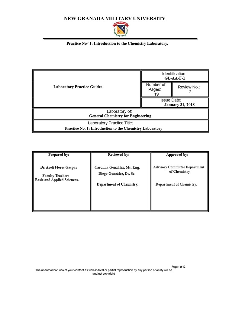 Practice No. 1. Introduction To The General Chemistry Laboratory | PDF