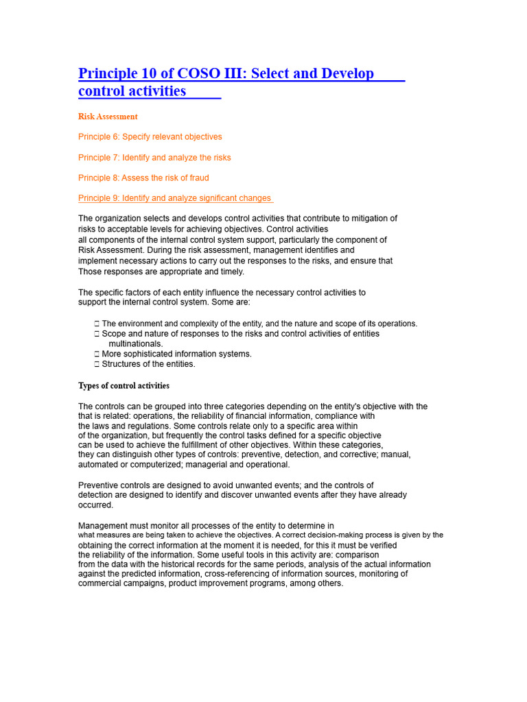 COSO III Principle 10: Control Activities | PDF | Risk | Internal Control