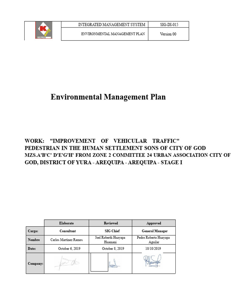 Environmental Management Plan for Traffic Improvement | PDF | Waste ...