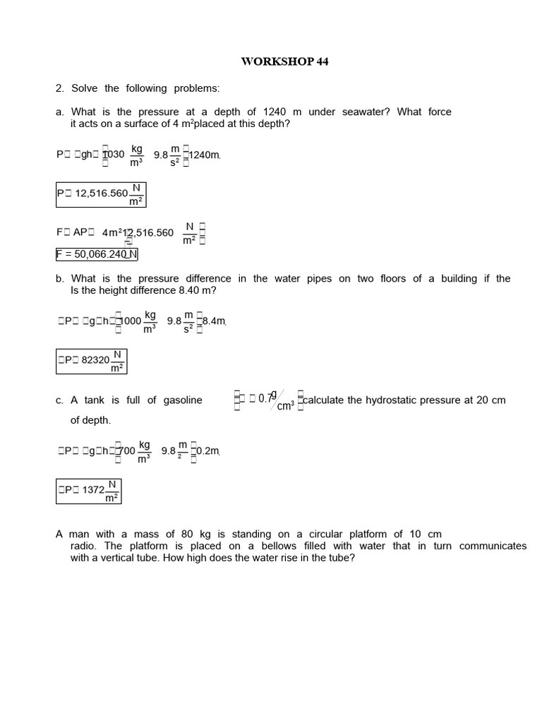 WORKSHOP 44. Atmospheric Pressure | PDF | Pressure | Density