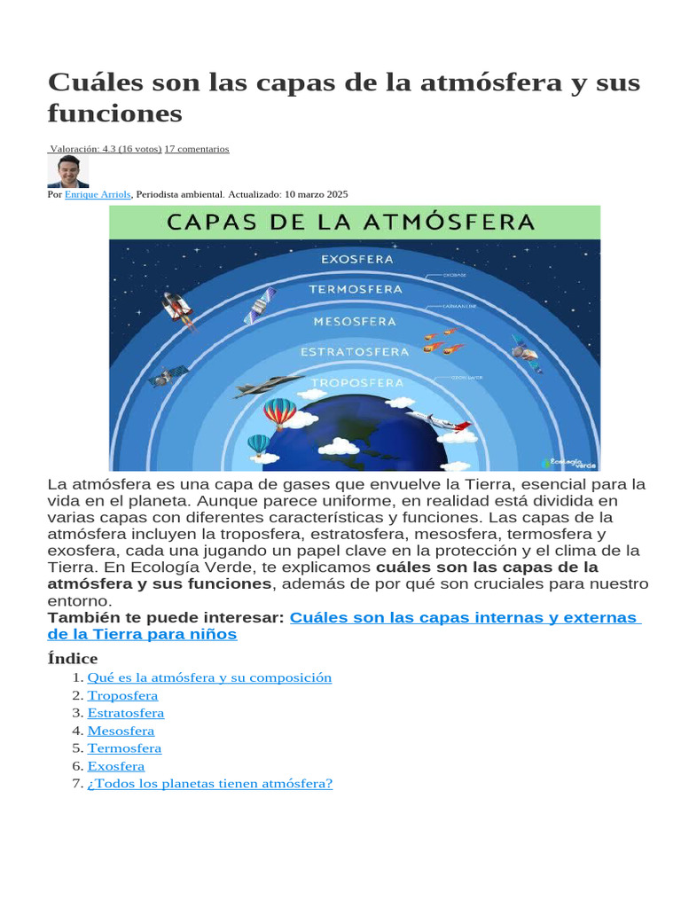 Cuáles Son Las Capas de La Atmósfera y Sus Funciones | PDF | Atmósfera ...