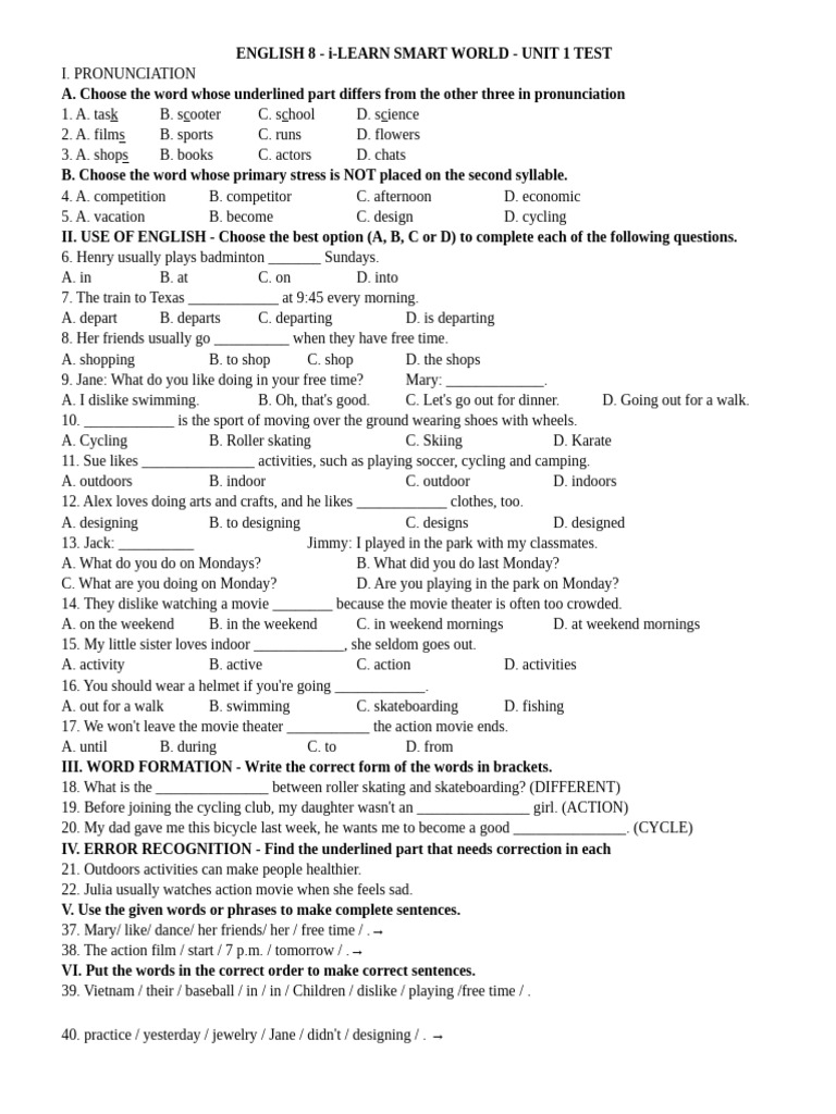 ENGLISH 8 - Unit 1 I Learn Smart World | PDF