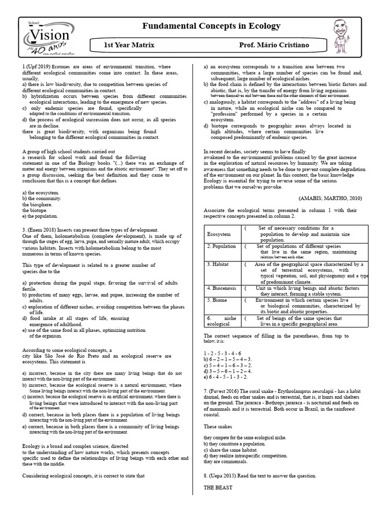 I Exercise List - Ecology - 1st Year | PDF | Ecology | Ecosystem