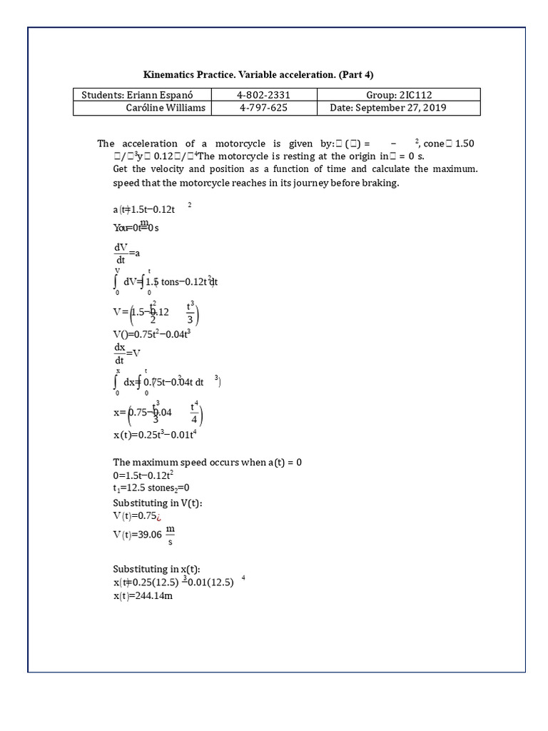 Variable Acceleration Problems | PDF | Acceleration | Kinematics