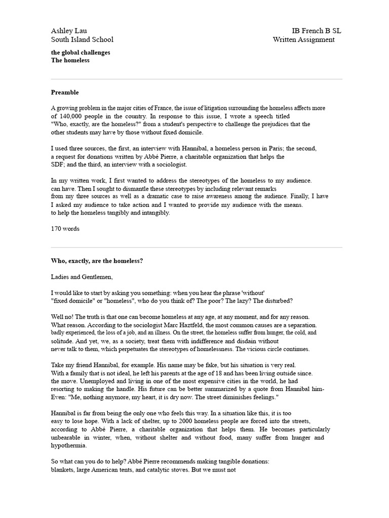 IB French B SL Written Assignment | PDF