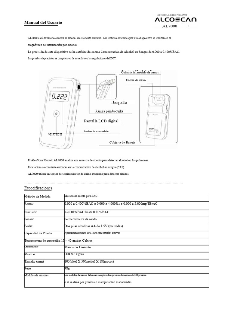 Manual del Alcoscan AL7000 | PDF