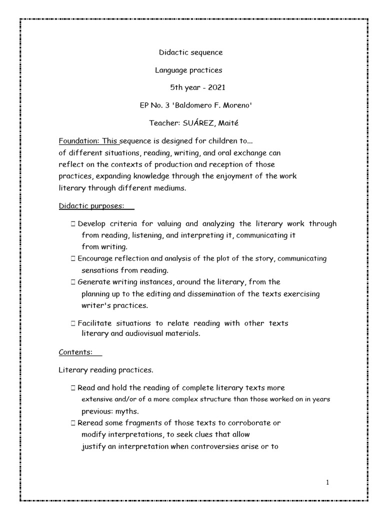 Didactic Sequence LEGEND 5TH | PDF | Grammatical Gender | Adjective