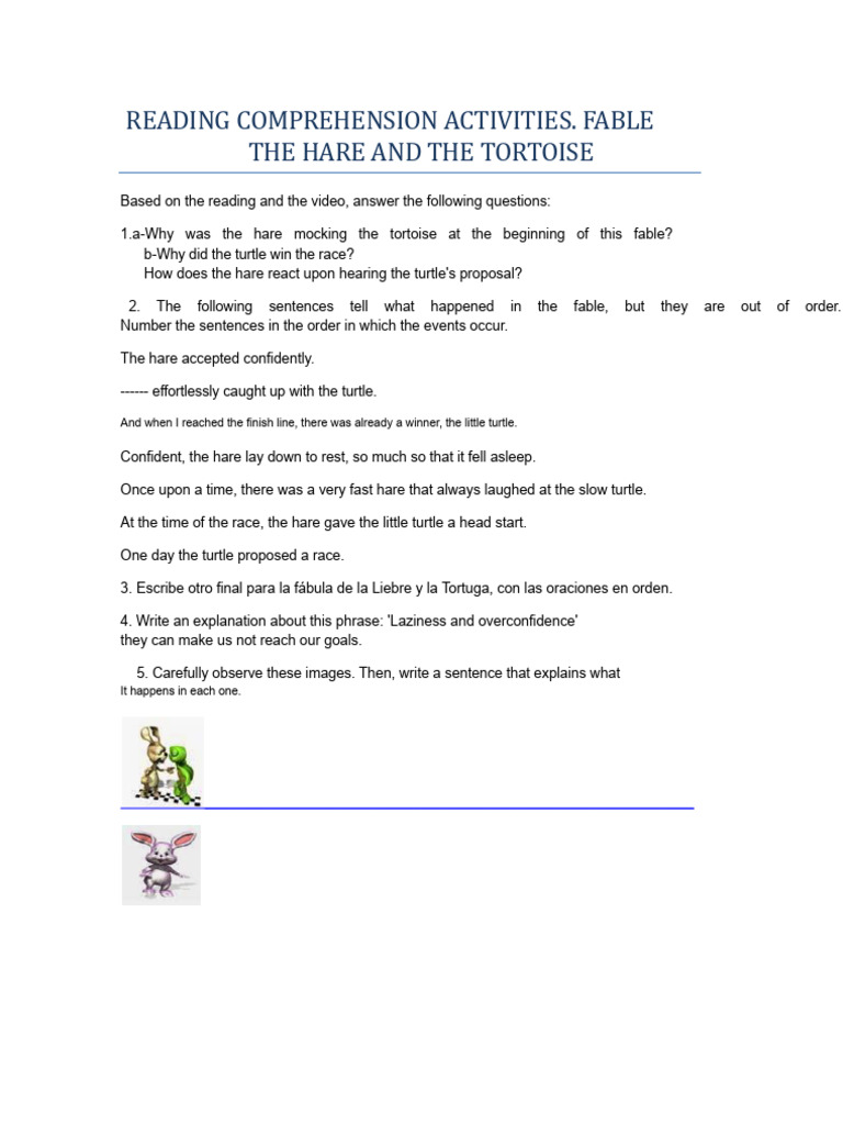 The Hare and The Tortoise Reading Comprehension Activities | PDF