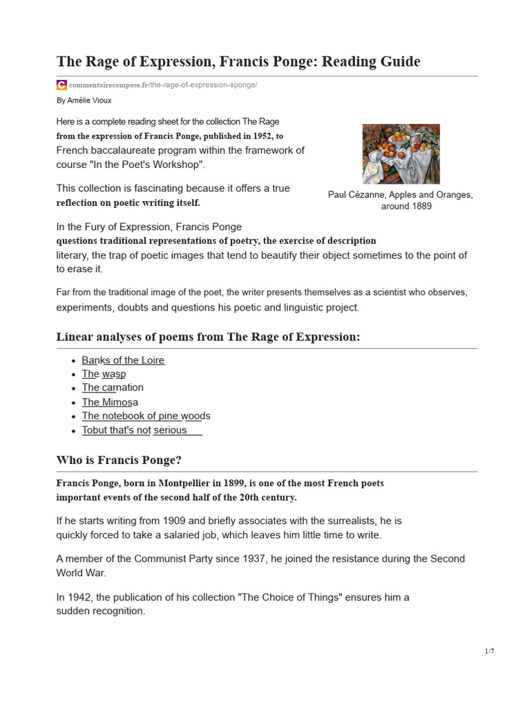 Francis Ponge's The Rage of Expression | PDF | Poetry | Scientific Method