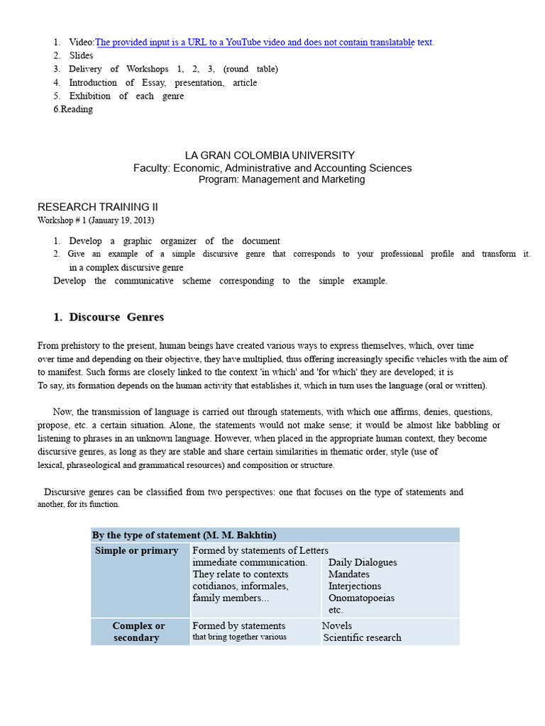 Workshop On Discourse Genres | PDF | Discourse | Genre