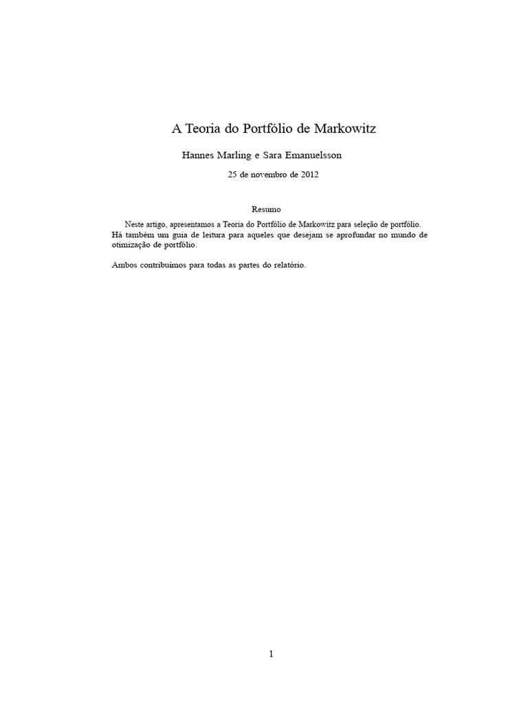 Teoria do Portfólio de Markowitz | PDF | Teoria Moderna do Portfólio ...