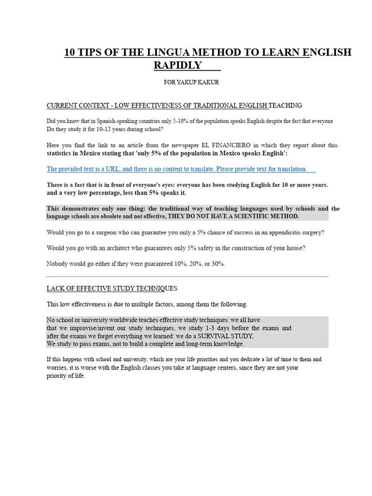 10 TIPS OF THE LINGUA METHOD TO LEARN ENGLISH QUICKLY - 1372 Words ...
