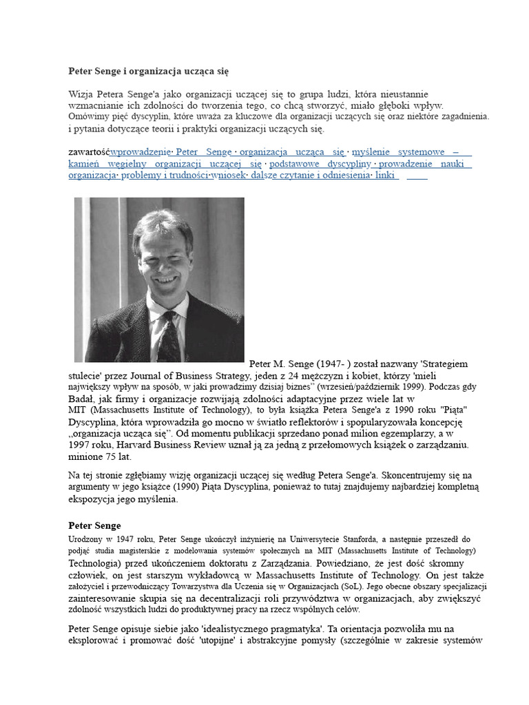 Peter Senge I Organizacja Ucząca Się | PDF