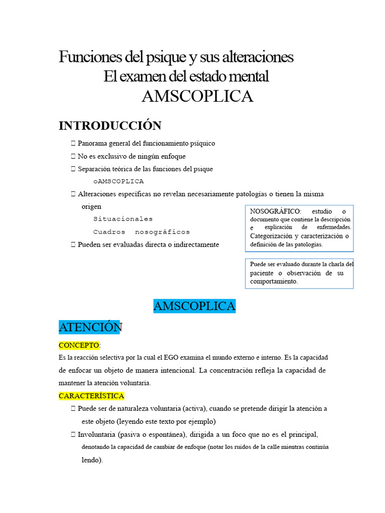 Funciones y Alteraciones del Psique | PDF | Memoria | Pensamiento