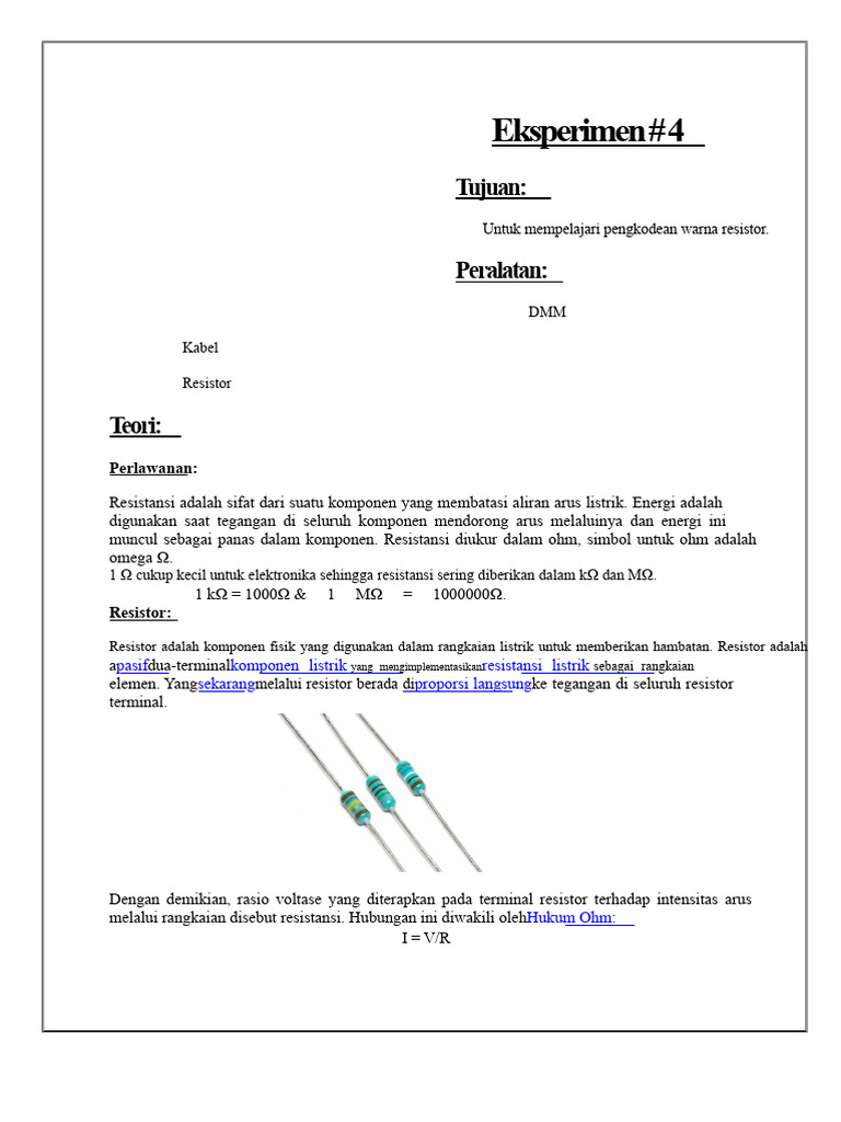 Untuk mempelajari kode warna resistor. | PDF