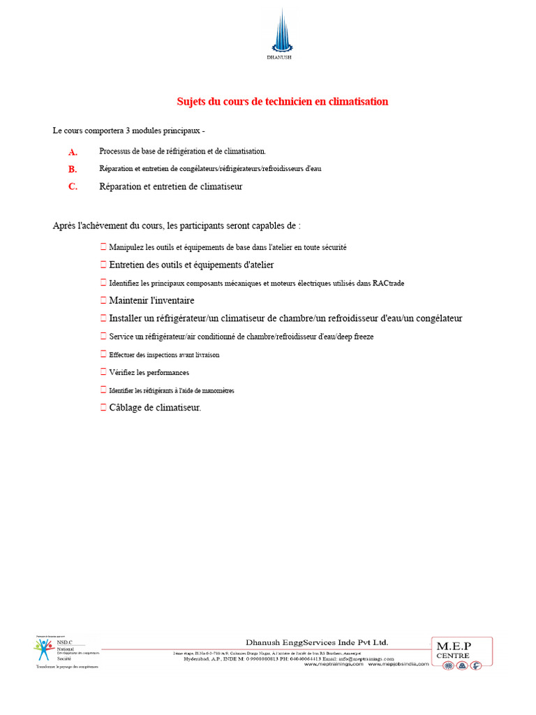 Formation Technicien en Climatisation | PDF | Climatisation | Réfrigérateur